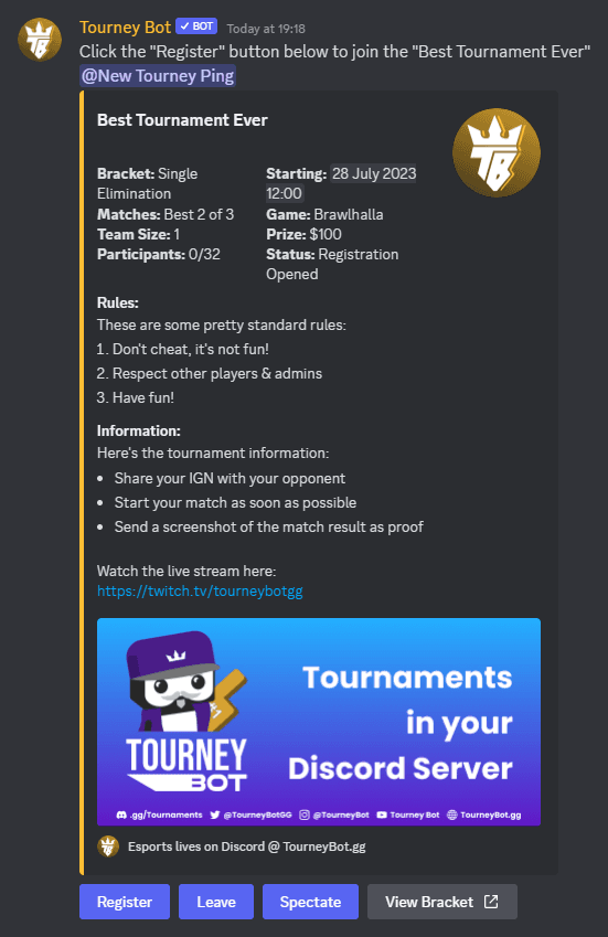 Tourney Bot Tournaments